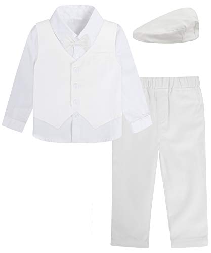 A&J DESIGN Baptism Outfits for Boys Christening Wedding Formal Dedication Blessing Ivory Suit with Newsboy Hat 3-4T