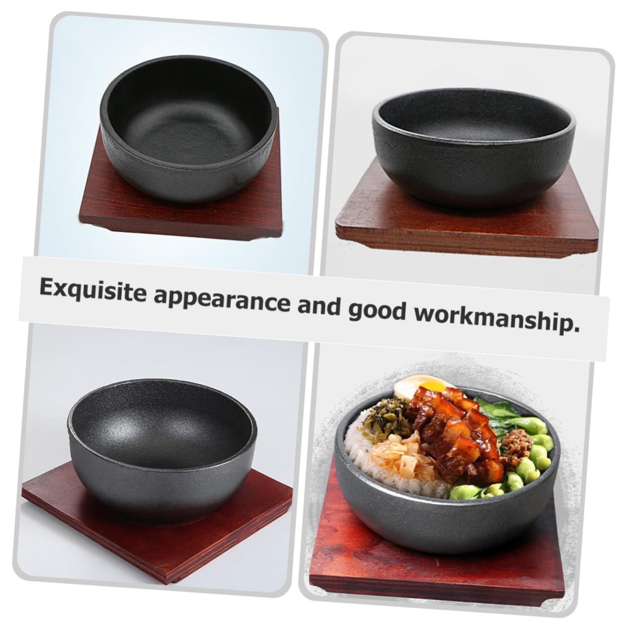 1 set Cooking Wood Cooker Food Cast Bibimbap Cookware Clay Casserole Sizzling Stew Tray Pot Stone Iron Rice Korean Household Soup Base with Bowl Style for Kitchen Induction Ramen