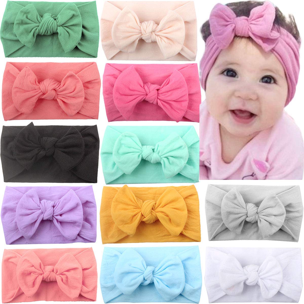AYCHLG Bows Headbands For Baby Girls 12Pcs, IIS Newborn Infant Toddler Hairbands and Child Hair Accessories