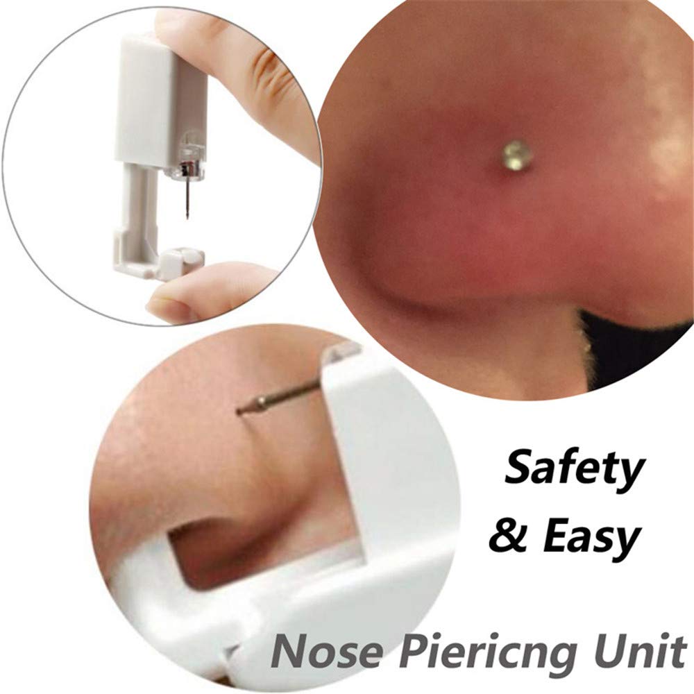 Silver Angel Nose Piercing Kit Gold Color 20G Nose Stud Disposable 16L Steel Needles Piercing Safety Self Body Piercing Kit Tool (1 Pack)