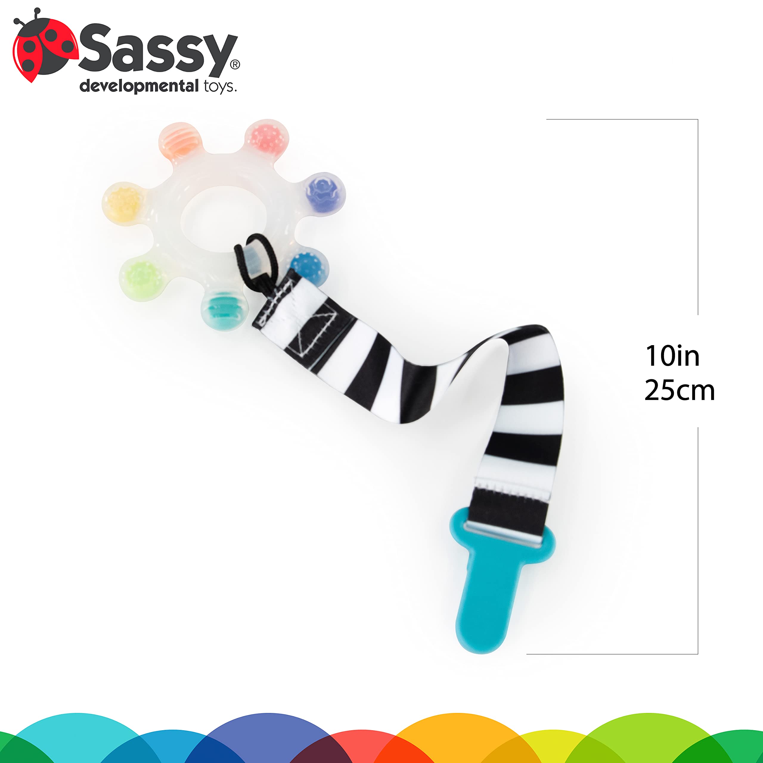 Rainbow Star Teether with Keeper | Textured Silicone Teether for Teething | Ages 3+ Months and Up