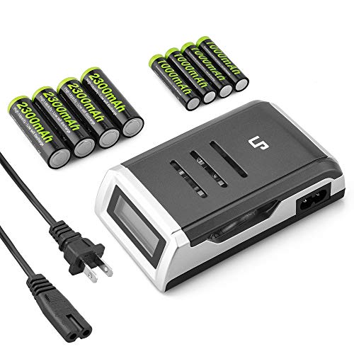 AA AAA Battery Charger Pack, LP 4-Bay Independent Slot LCD Charger & 4-Pack 2300mAh AA & 4-Pack 1000mAh AAA Batteries, Rechargeable Battery for Kids Toys, Remotes, Microphones, Game Controllers & More