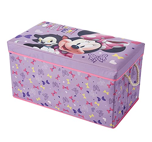 Disney Minnie Mouse Collapsible Toy Storage Bench and Ottoman – Durable and Functional, 14.5" H x 14.5" D x 25" L, Perfect for Kids' Rooms