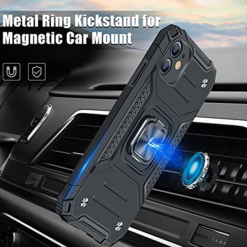 JAME Designed for iPhone 11 Case with Screen Protector [2PCS], Military-Grade Drop Protection, Protective Phone Case Cover, Car Mount Ring Kickstand Shockproof Bumper Case for iPhone 11 6.1 Inch Black