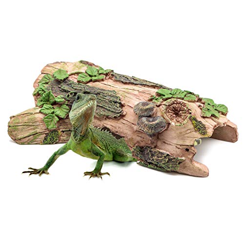 BWOGUE Reptile Habitat Decor Hideouts Log Hideaway Critter Cavern Bark Bends Resin Wood Decorations Hiding Place for Lizards Leopard Gecko Spiders Snakes Fish Shrimp Turtle
