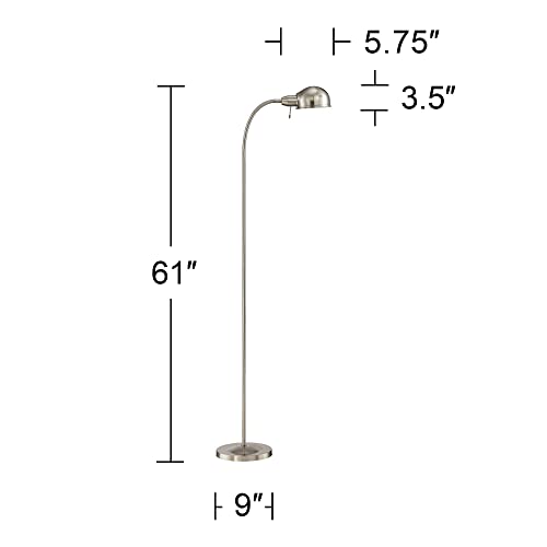 360 Lighting Ridley Modern Standing Task Floor Lamp 61" Tall Satin Nickel Silver Adjustable Gooseneck Arm Bright Lighting for Living Room Reading House Decor Bedroom Home