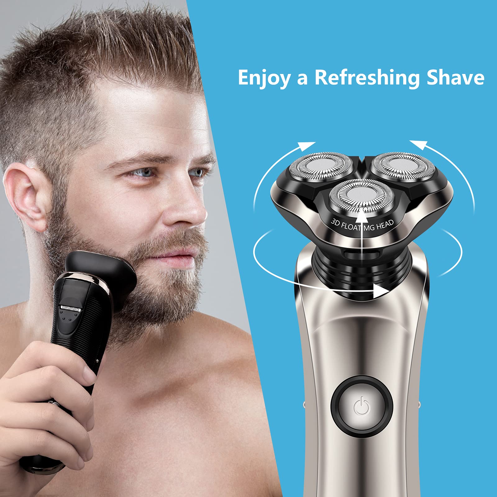 XMOX Rechargeable Mens Shaver with Stand for Clean Sterilization, Wet/Dry Electric Shaver with Pop-up Trimmer, IPX 7 100% Waterproof, LCD Battery Display, 4D Pivot Flex Heads