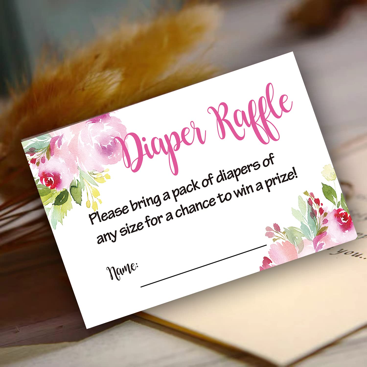 None Brand Floral Diaper Raffle Tickets, Baby Shower Invitations Insert Cards, Baby Shower Game (50 Pack)