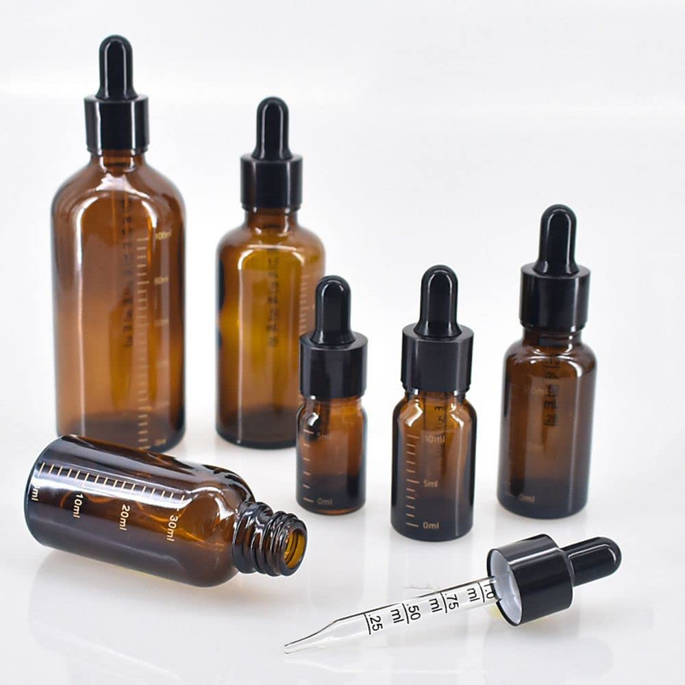 WEISHA Dropper Bottles with Scale 5-100ml Reagent Eye Drop Perfume Amber Glass Aromatherapy Liquid Pipette Bottle Travel Refillable Bottles(5ml)