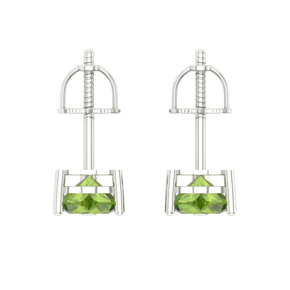 1.0 ct Brilliant Heart Cut Solitaire VVS1 Natural Green Peridot Pair of Stud Earrings Solid 18K White Gold Screw Back