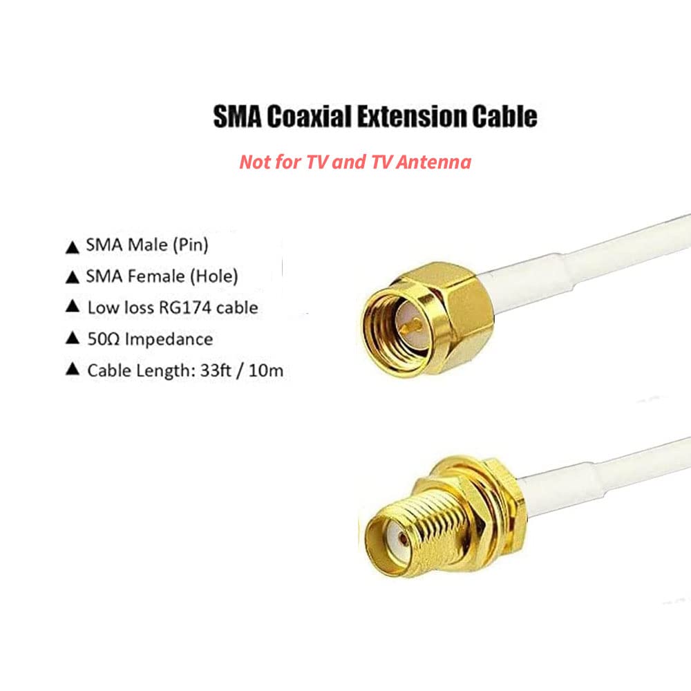 CORONIR 33ft SMA Extension Cable SMA Male to SMA Female WiFi Antenna Extension Cable for Wireless LAN Router Bridge & Cellular Antenna Wireless Network Card Security IP Camera White