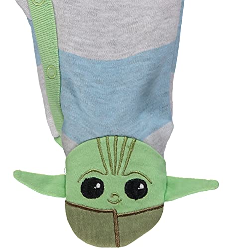 Star Wars Baby Boys Mandalorian Footie Pajamas Romper Featuring Baby Yoda - Baby Pajamas - Baby Sleeper (Blue/Grey/Green, 3-6M)