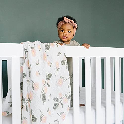 Red Rover Kids Cotton Muslin Swaddle - 47”x 47”- 100% Cotton – Machine Washable – Softer with Every Wash – Playful Designs -Soft, Breathable & Lightweight – Unisex (Blushing Bloom) RB0138