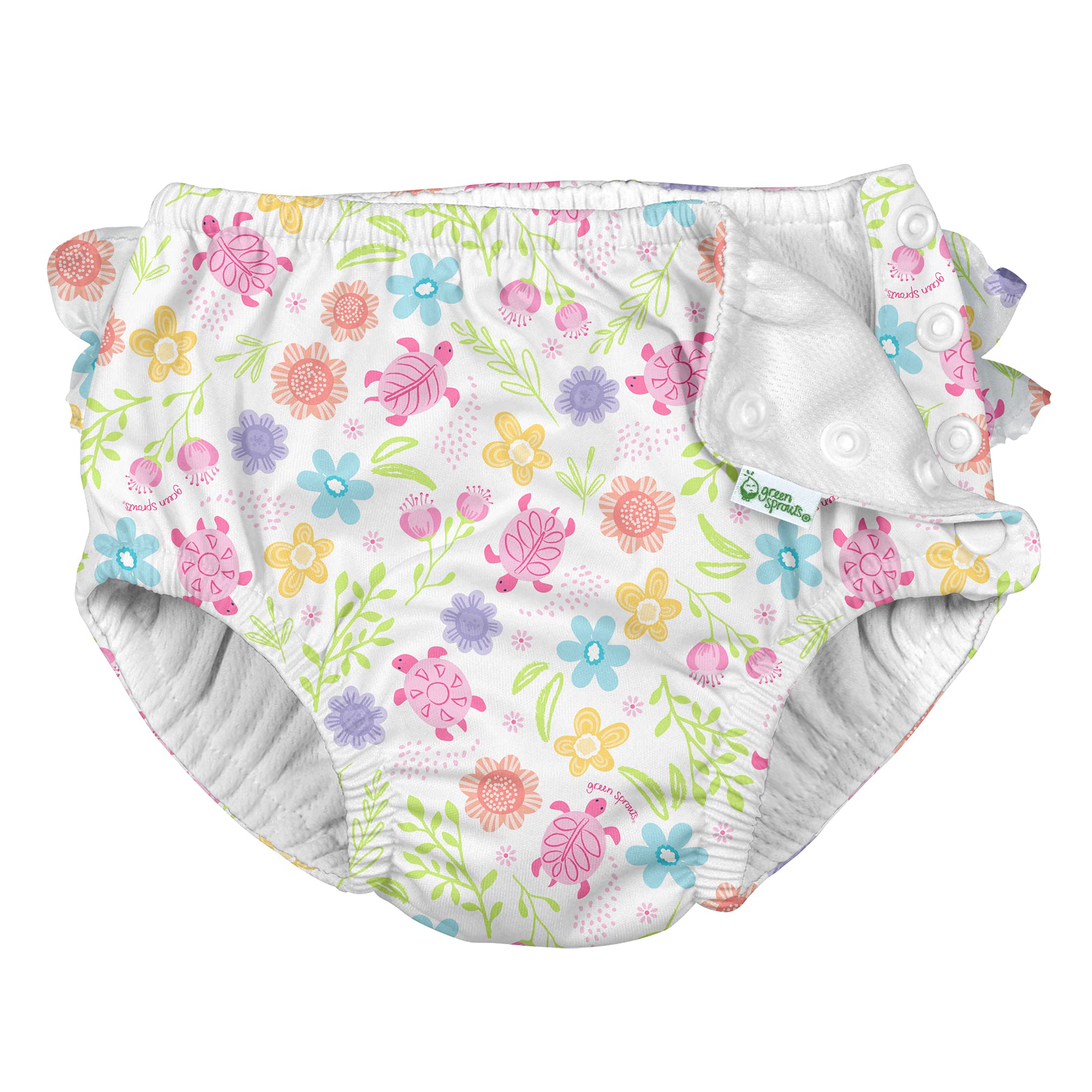 i Play Girls Reusable Absorbent Baby Swim Diapers White Turtle Floral 18 Months