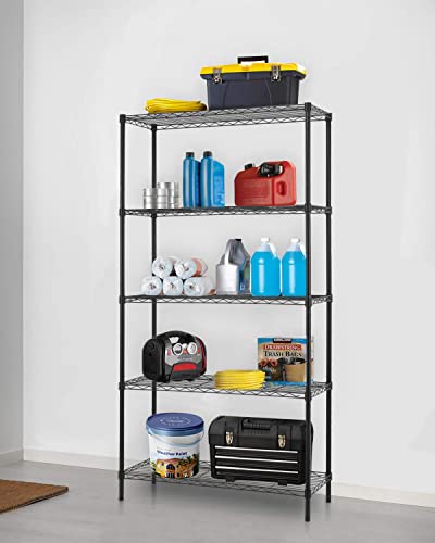 FDW 14" D x 36" W x 72" H 5-Shelf Wire Shelving Adjustable Metal Shelf Large Storage Shelves Heavy Duty Height Commercial Grade Steel Layer Shelf 1250 LBS Capacity,Black
