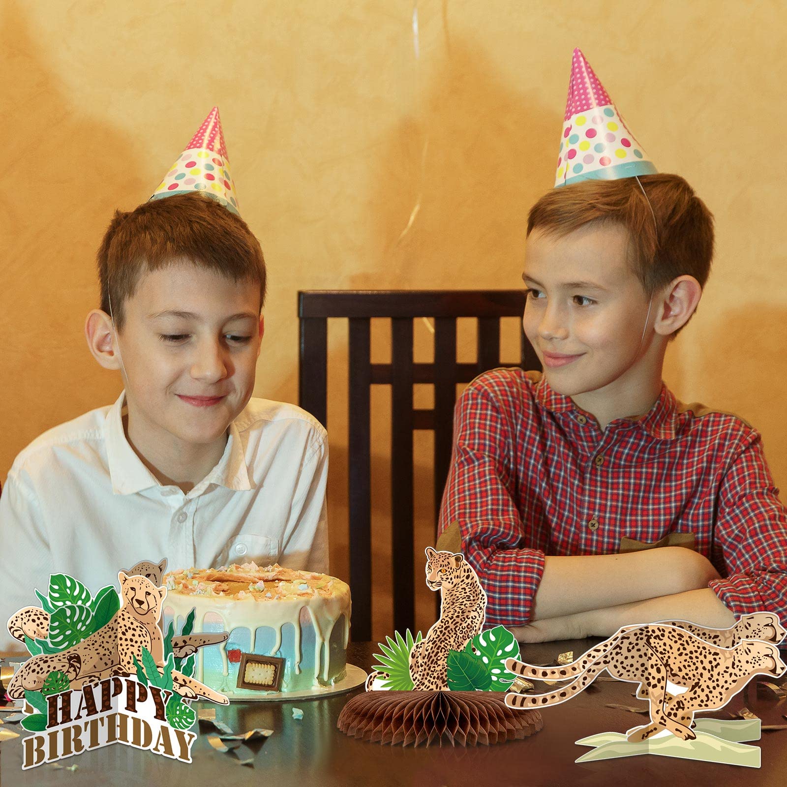 10 Pcs Leopard Birthday Decorations Leopard Table Centerpiece 3D Jungle Honeycomb Centerpieces Cheetah Birthday Decorations Cheetah Party Decorations for Jungle Happy Birthday Party Baby Shower