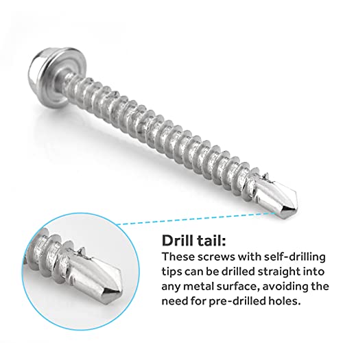 OIZEN 410PCS 410 Stainless Steel Self Drilling TEK Screw Assortment Kit (Silver),Hex Washer Head & Wafer Head Screws,Multiple Length