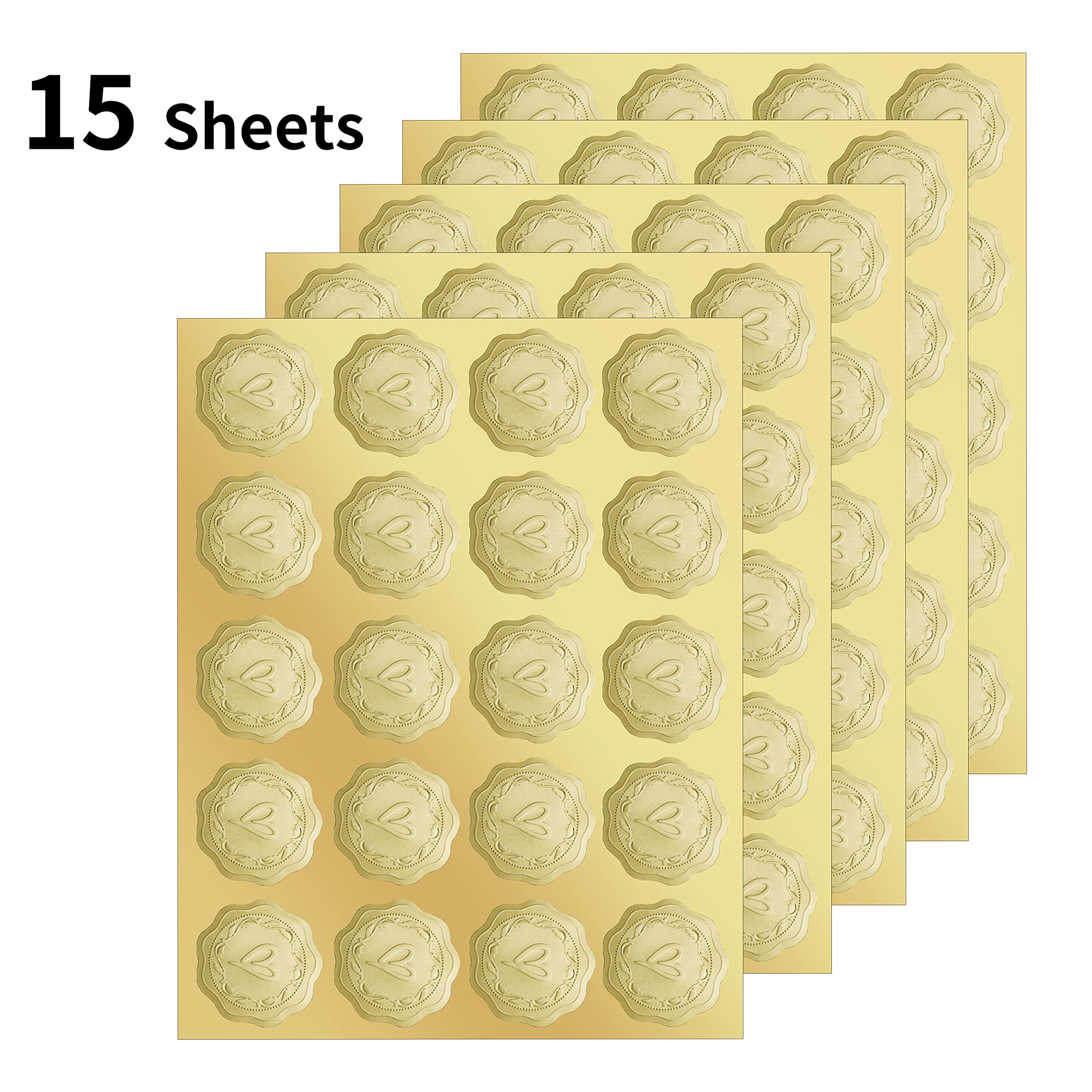 300 Parks Gold Heart Stickers Gold Embossed Heart Envelope Seals Wax Stickers Gold Embossed Envelope Stickers - Gold Stickers for Envelopes, Wedding Stickers Greeting DIY Decoration