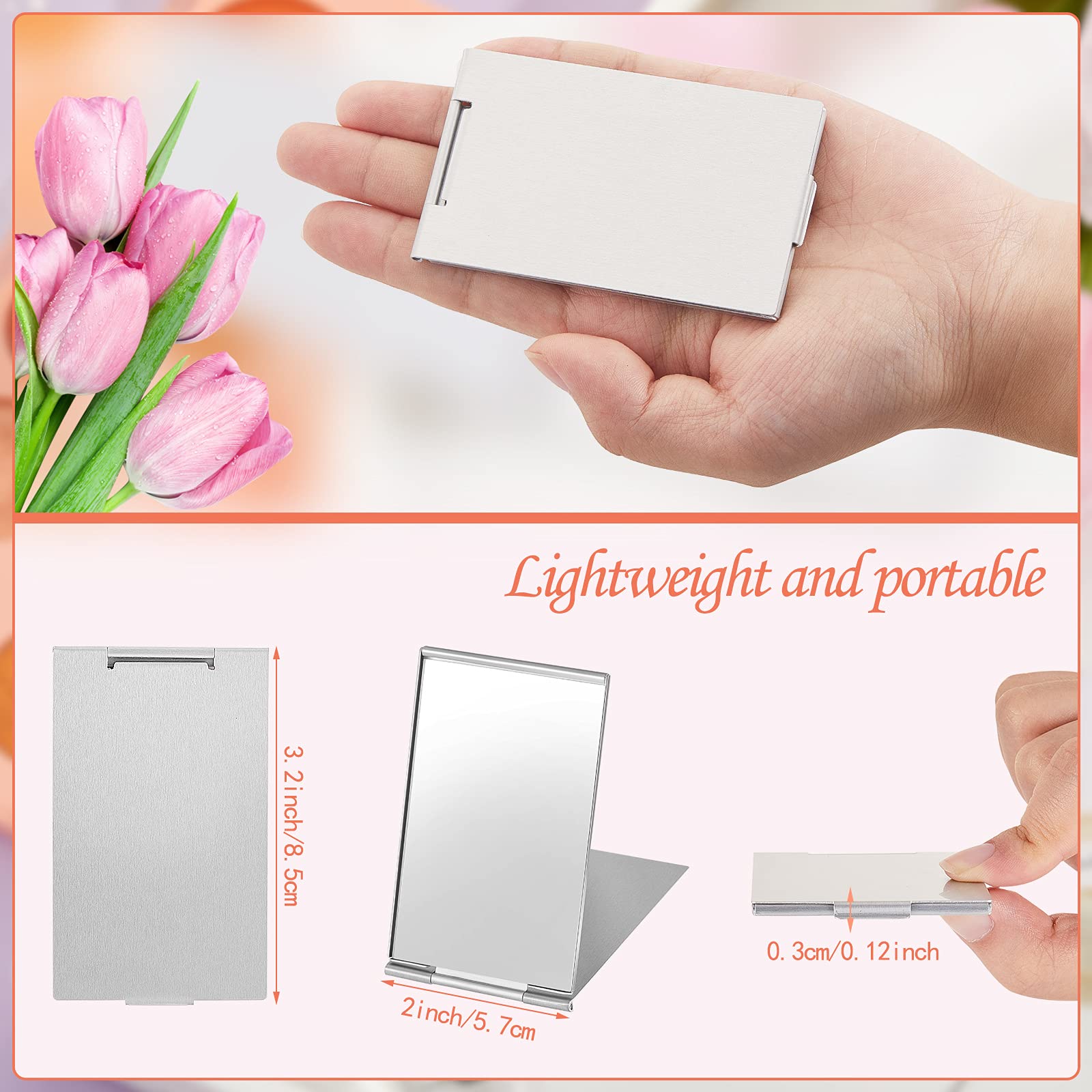 Blulu 2 Pieces Mini Portable Folding Mirrors for Purse, Ultra Slim Pocket Makeup Travel Aluminum Shell Compact Cosmetic Mirrors for Makeup Palette(3.35 x 2 Inches)