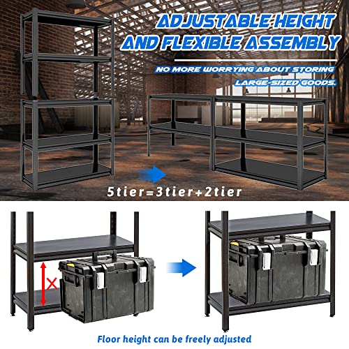 5 tier Storage Shelves Heavy Duty Garage Shelf Storage, Adjustable Carbon Steel Shelving Storage Unit, 76" Hight Storage Utility Rack for Kitchen Bathroom Warehouse Pantry 32" W x 16" D x 76" H