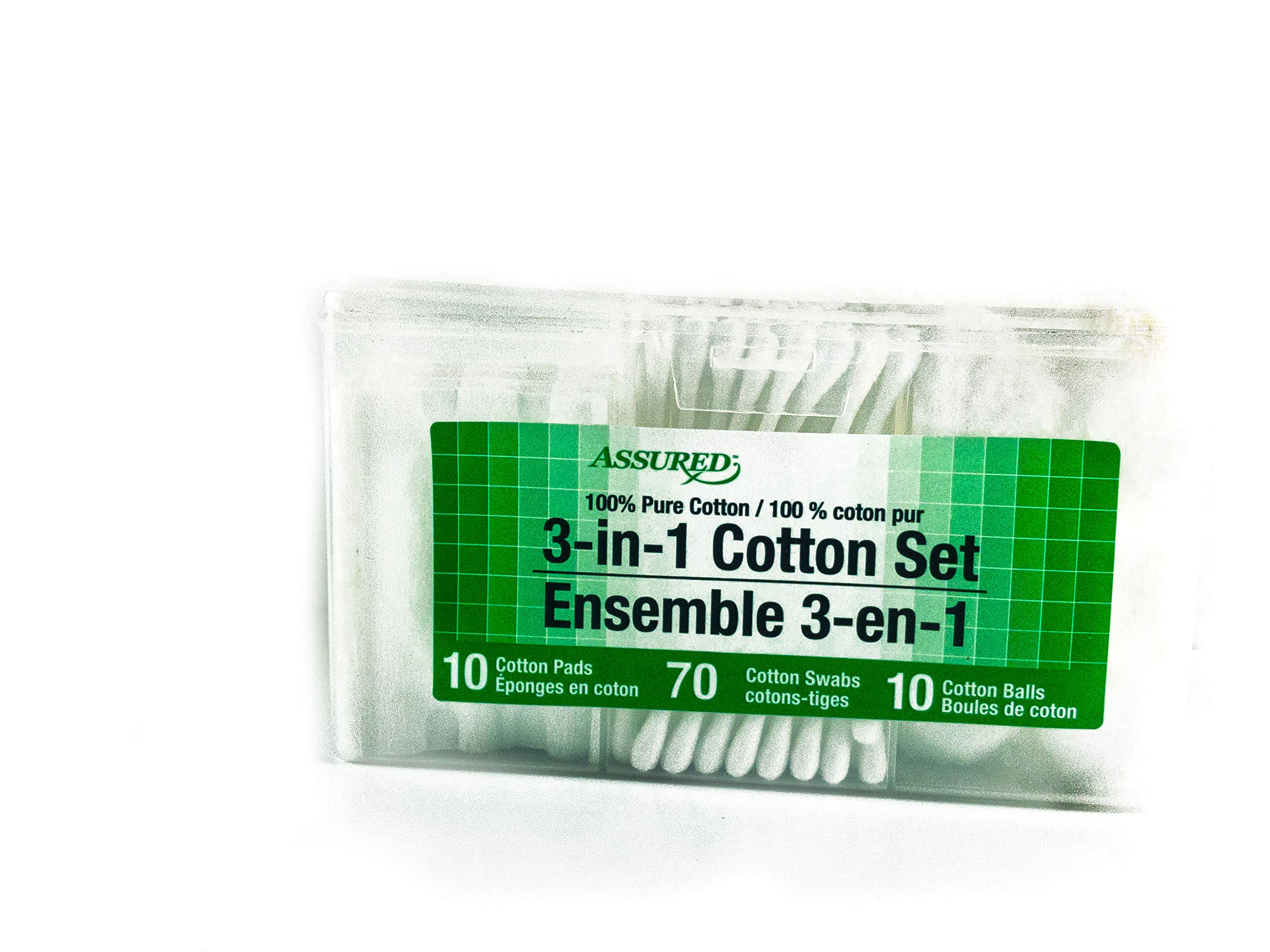 Assured Cotton Pads Cotton Swabs Cotton Balls 3-in-1 Cotton Set- 3Ct Blue/Purple/White (90 Items) (3)