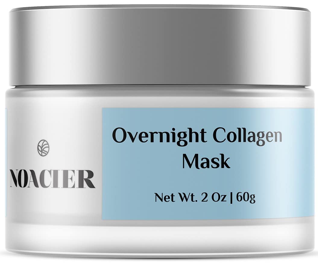 NOACIER Overnight Hydrolyzed Collagen Facial Mask – Anti Aging, Hydrating Face Cream or Moisturizer Helps Plump, Smooth, & Brighten Skin – Infused with Squalane Oil, Peptides, & Glycerin, 2 Oz.