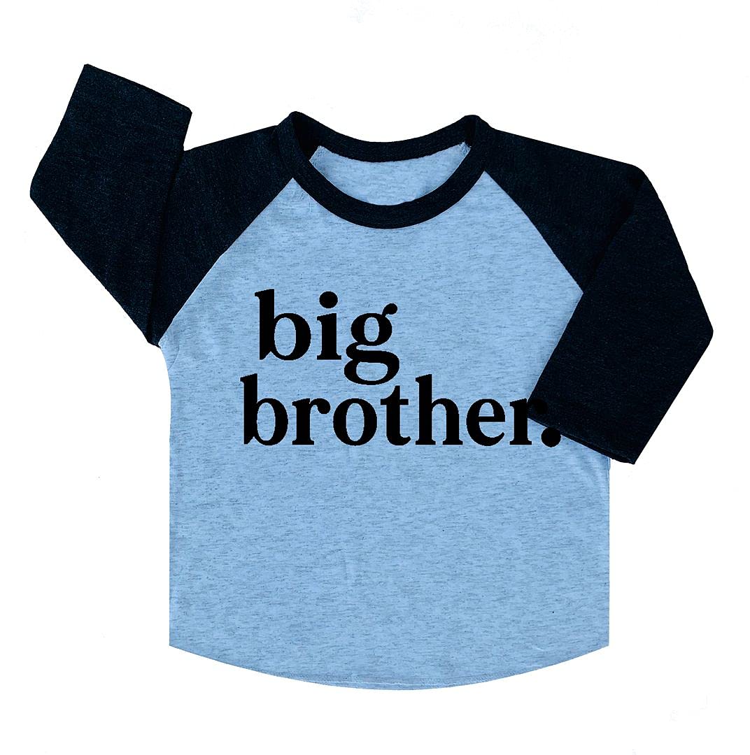 Big Brother & Little Brother Sibling Reveal Announcement T-Shirt for Boys Toddler Baby - Big Brother Black & White Raglan T-Shirt - 2T