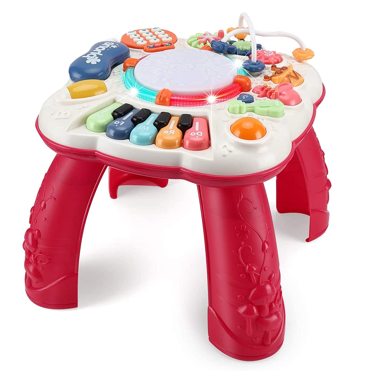 Tuko THISMY Learn and Groove Musical Table for Baby Toys 6 to 12 Months, Activity Table for 1 2 3 Years Old, 11.8×11.8×12.2 Inches (Red)