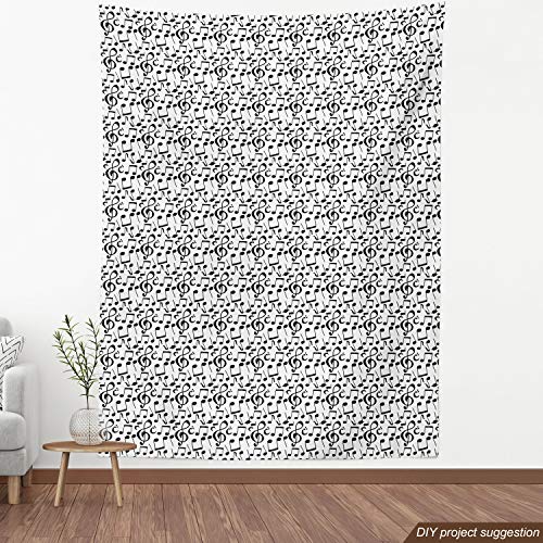 Ambesonne Music Fabric by The Yard, Sketchy Musical Notes and Melody Entertainment Fine Arts Theme Pattern, Decorative Fabric for Upholstery and Home Accents, 1 Yard, White Black