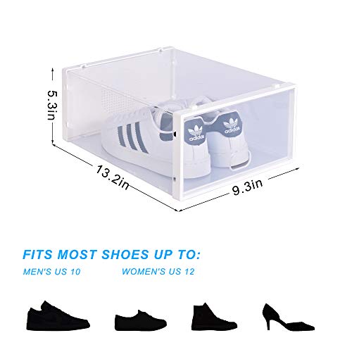 DHMAKER 6 pack Stackable Shoe Box, Thicken Foldable Clear Shoe Organizer, update Reinforced Design, Most Sturdy Shoe Storage Boxes - white