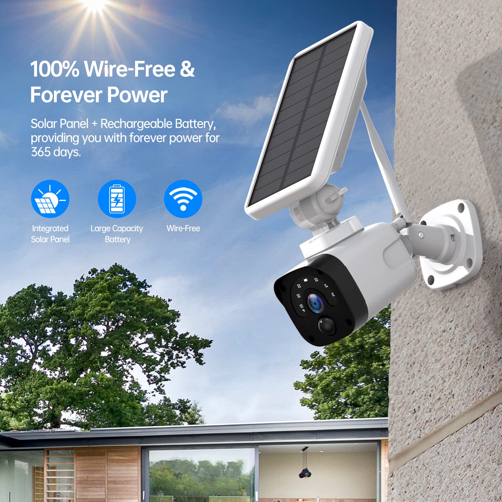 100% Wire-Free 3MP Solar Security Camera with Base Station (Solar Camera)