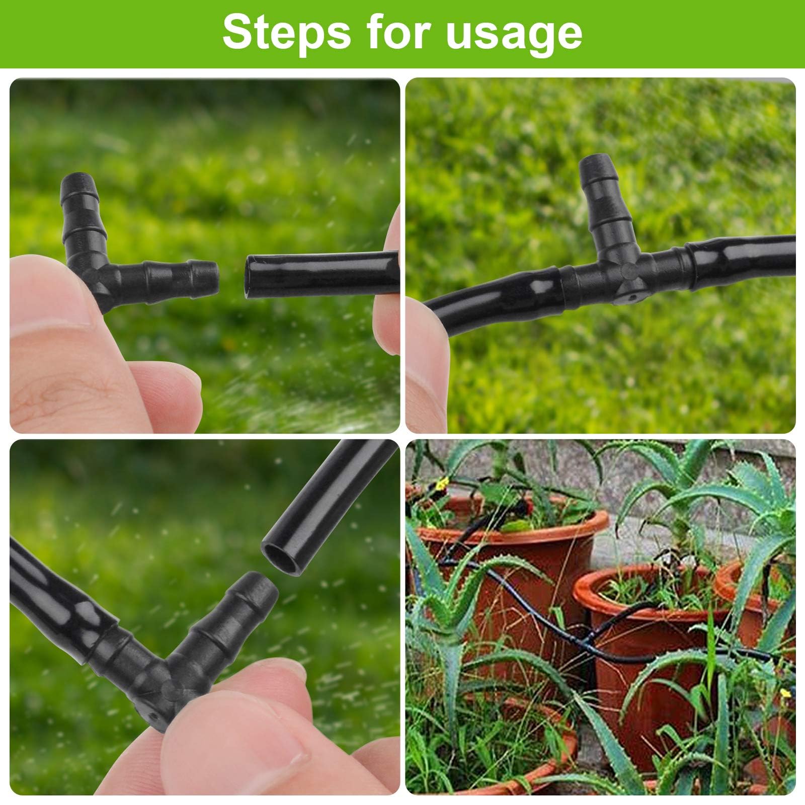 300pcs 1/4" Universal Barbed Tee Fittings, Kalolary Barbed Connectors Drip Irrigation Fits for 4/7mm Water Hose Drip Irrigation Watering System