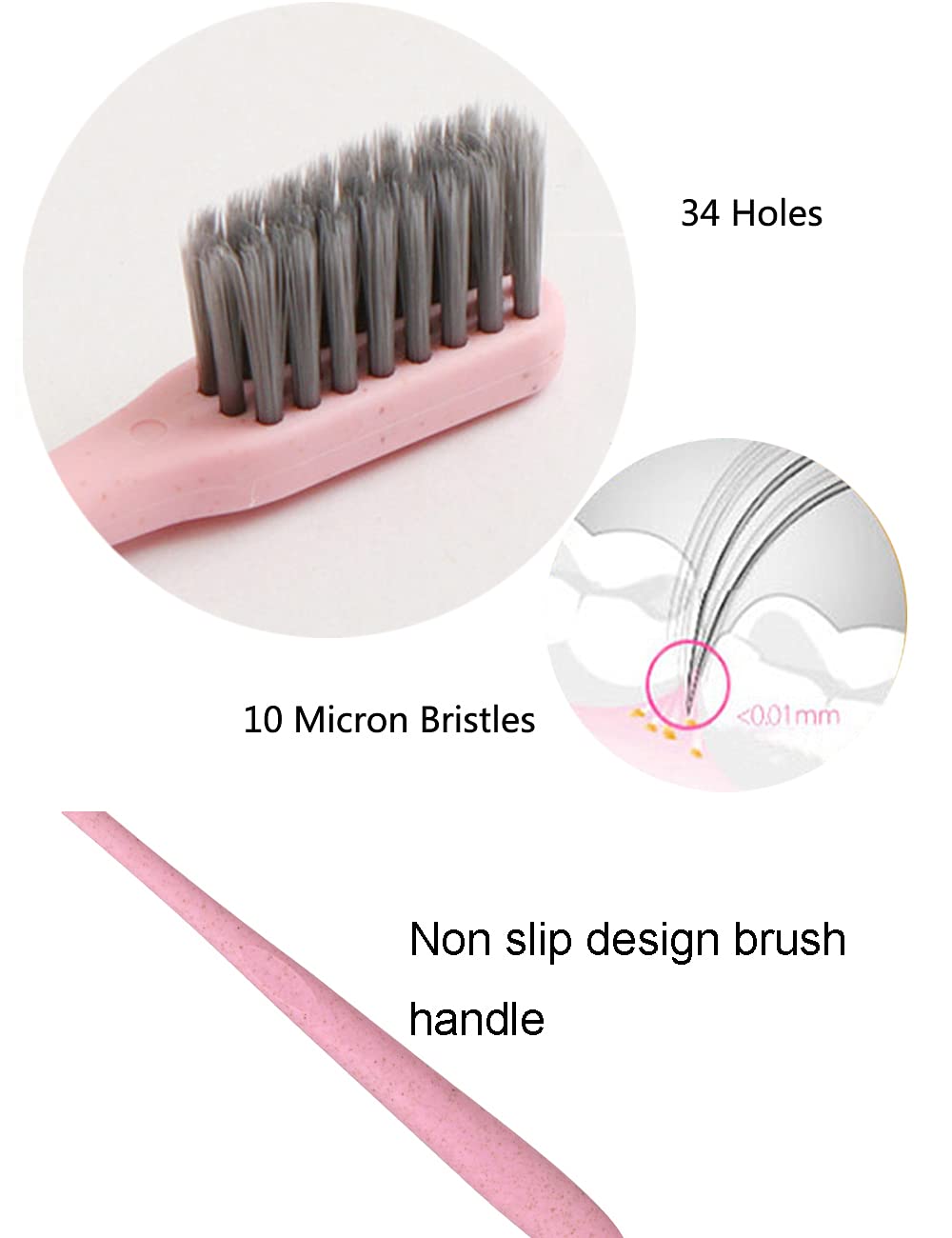 Sainal 12pcs/Pack Manual Toothbrushes Soft Bamboo Charcoal Bristles Wheat Straw Material Handle Portable with Individual Packaging
