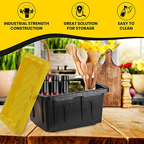 5 Gal. Plastic Storage Tote, Black/Yellow (Set of 4), β 16.5 x 16.5 x 12.5 inches