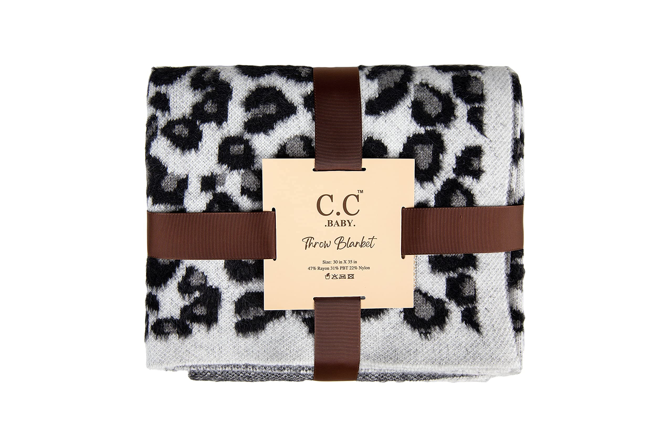 Funky Junque Large Soft Warm Lightweight Baby Throw Blanket with Matching Beanie Bundle for Toddler Bed, Strollers, Naps, Daycare Preschool - Leopard Print - 1 Fur POM - Ivory