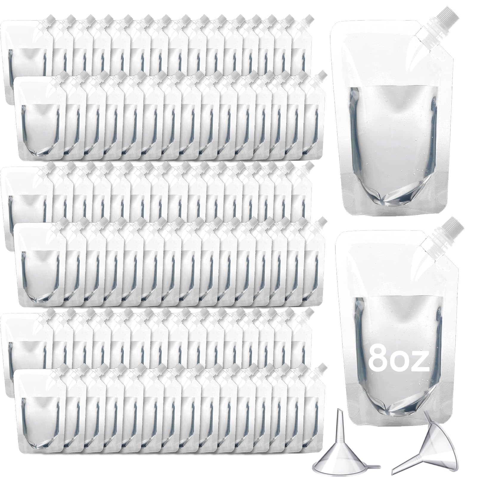 100 Pcs Plastic Flasks Reusable Concealable and Reusable Drink Pouches Cruise Sneak Flask for Travel Rum Runner Juice Travel Plastic Drink Bags(8 oz)
