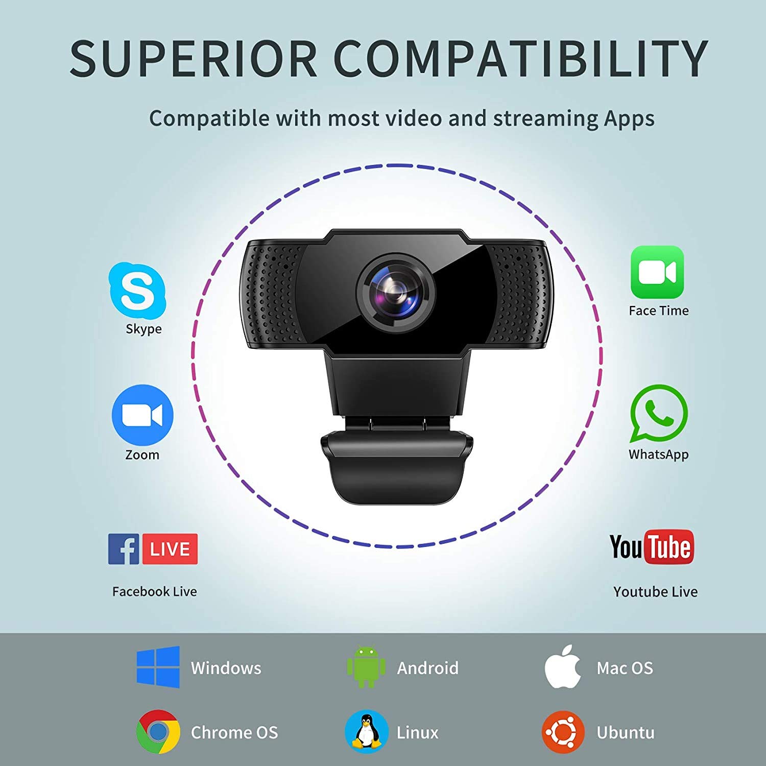 1080P Webcam with Microphone, USB 2.0 Desktop Laptop Computer HD Web Camera with Auto Light Correction, Plug and Play for Windows Mac OS, for Video Live Streaming, Conference, Gaming, Online Classes