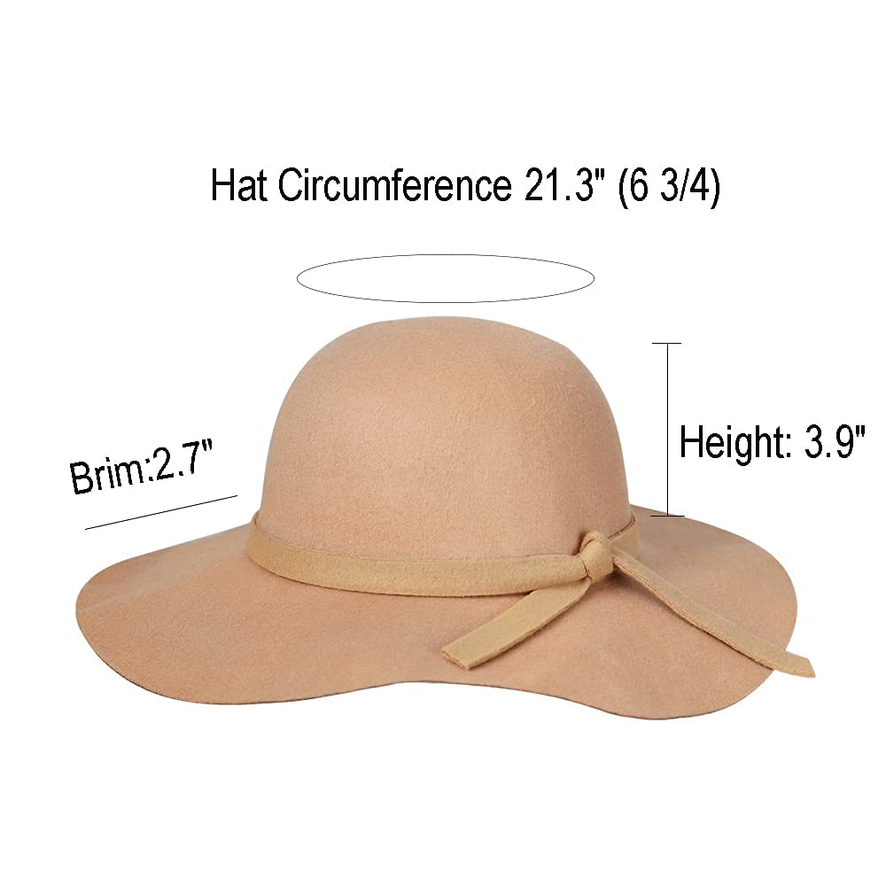 Vintage Fedora Floppy-Hat Kids Girl's Wide Brim Felt Bowler-Hat for 3-8 Years Old (Camel, 5-9 Years)