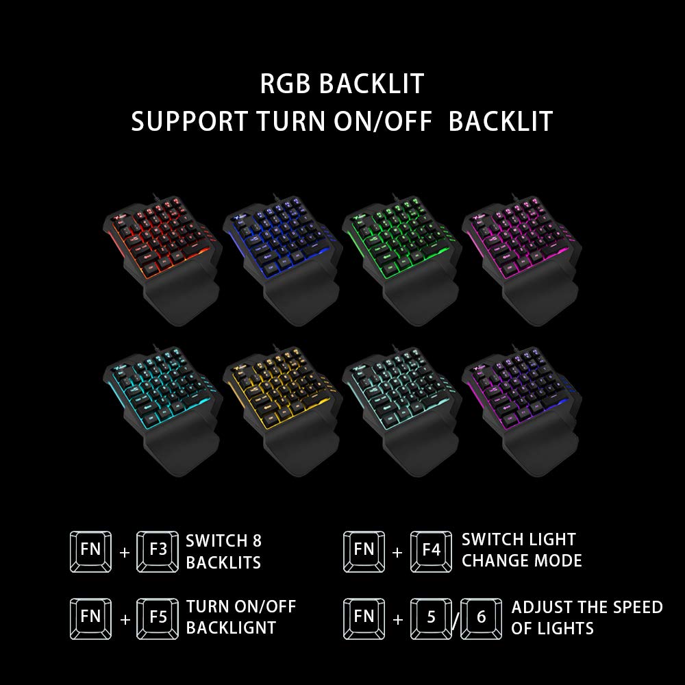 7KEYS One-Handed Gaming Keyboard RGB Backlit, 35 Keys Ergonomic Mini Keyboard with Wrist Rest, Half Keyboard for PC Gaming (Keypad Set B)