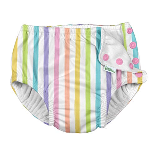 green sprouts Girls' Reusable Absorbent Baby Swim Diapers, Rainbow Stripe, 4T