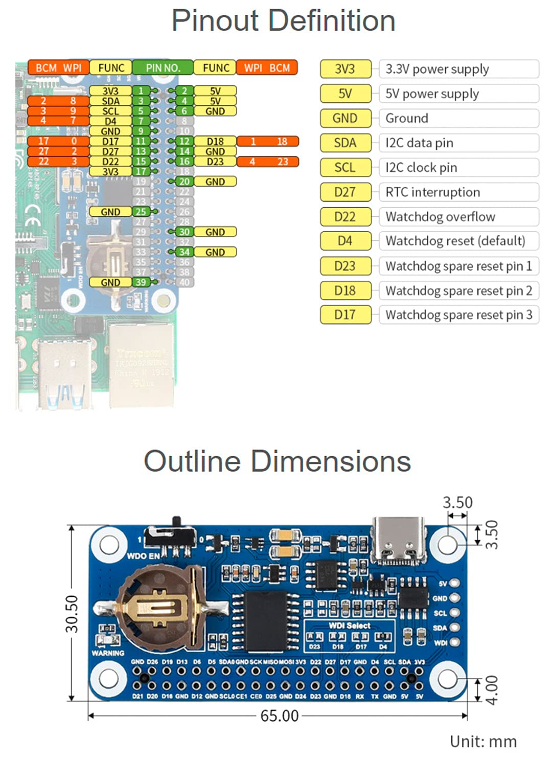 waveshare RTC WatchDog HAT for Raspberry Pi and Jetson Nano,MAX705 Monitoring Circuit with Auto Reset Function,with DS3231SN High Precision RTC Chip