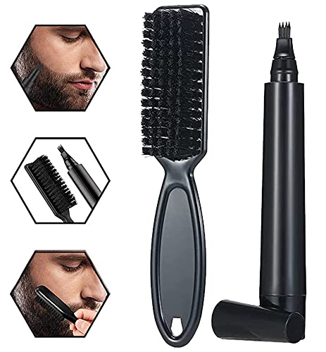 Beard Pencil Filler for Men Water Proof& Sweat Proof, Long Lasting - Beard Filling Pen Kit with Brush and Beard Styling Comb Tool Creates Natural Looking Beard, Moustache & Eyebrows (Black, Home kit)