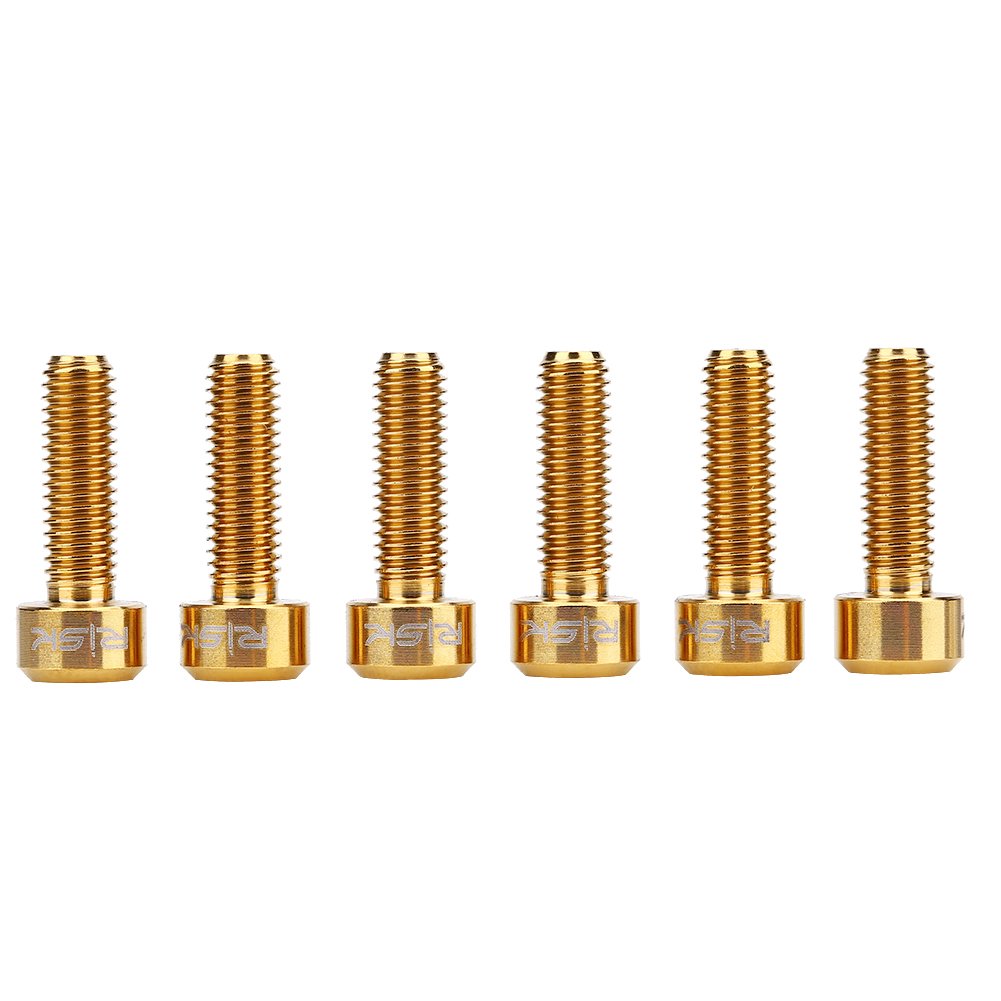 Bicycle Stem Screw, M5 x 16mm Alloy Stem Bolts for Bicycle Disc Brake Caliper/Handlebar Stem/Rear Rack/Water Bottle Cage Holder, 6PCS(Gold)