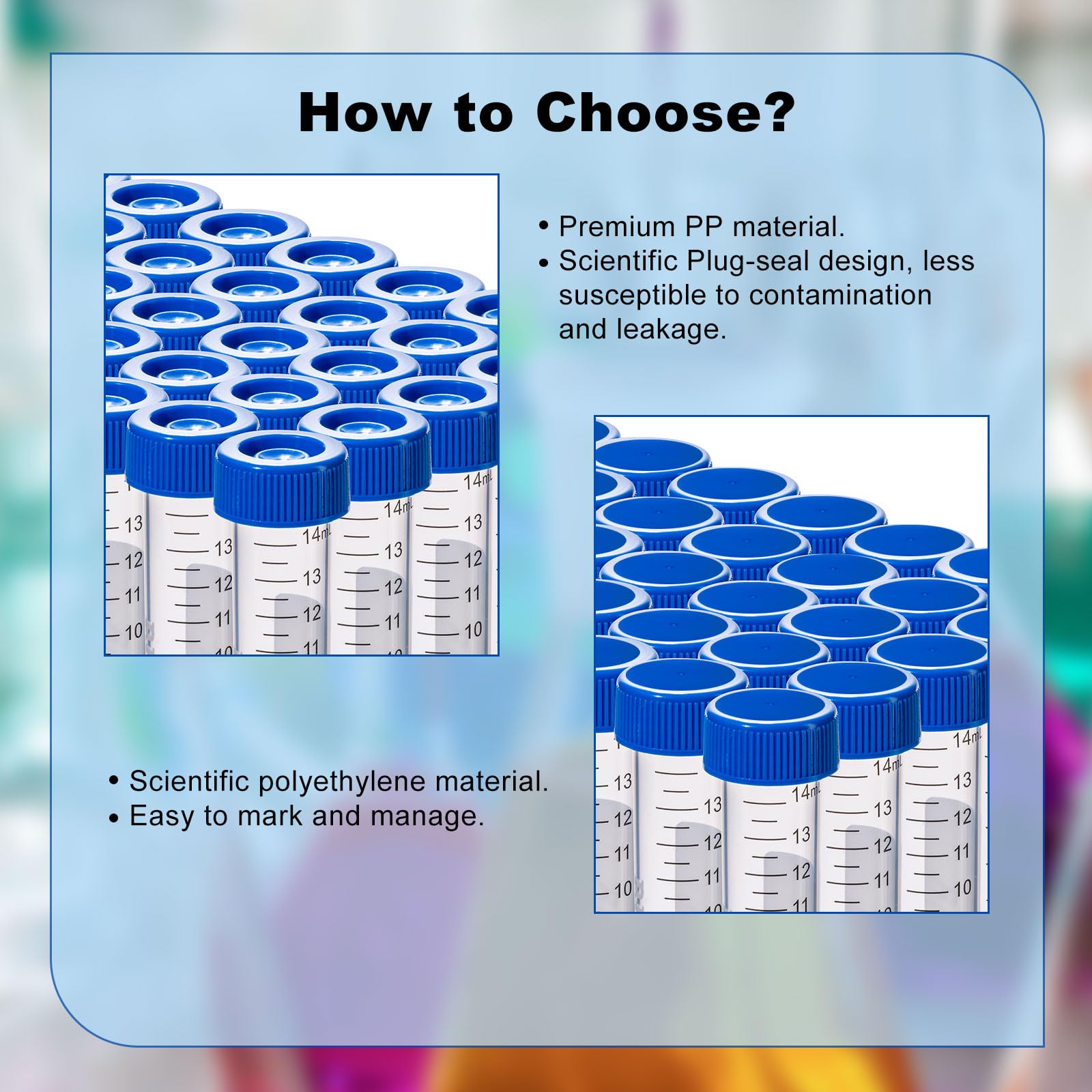 50ml Polypropylene Centrifuge Tubes, Racked Package Tubes, Flat Seal Conical Tubes, Sterilisation, RNase & DNase Free, 25 Tubes/Rack, 20 Racks/Case, Total of 500 Tubes