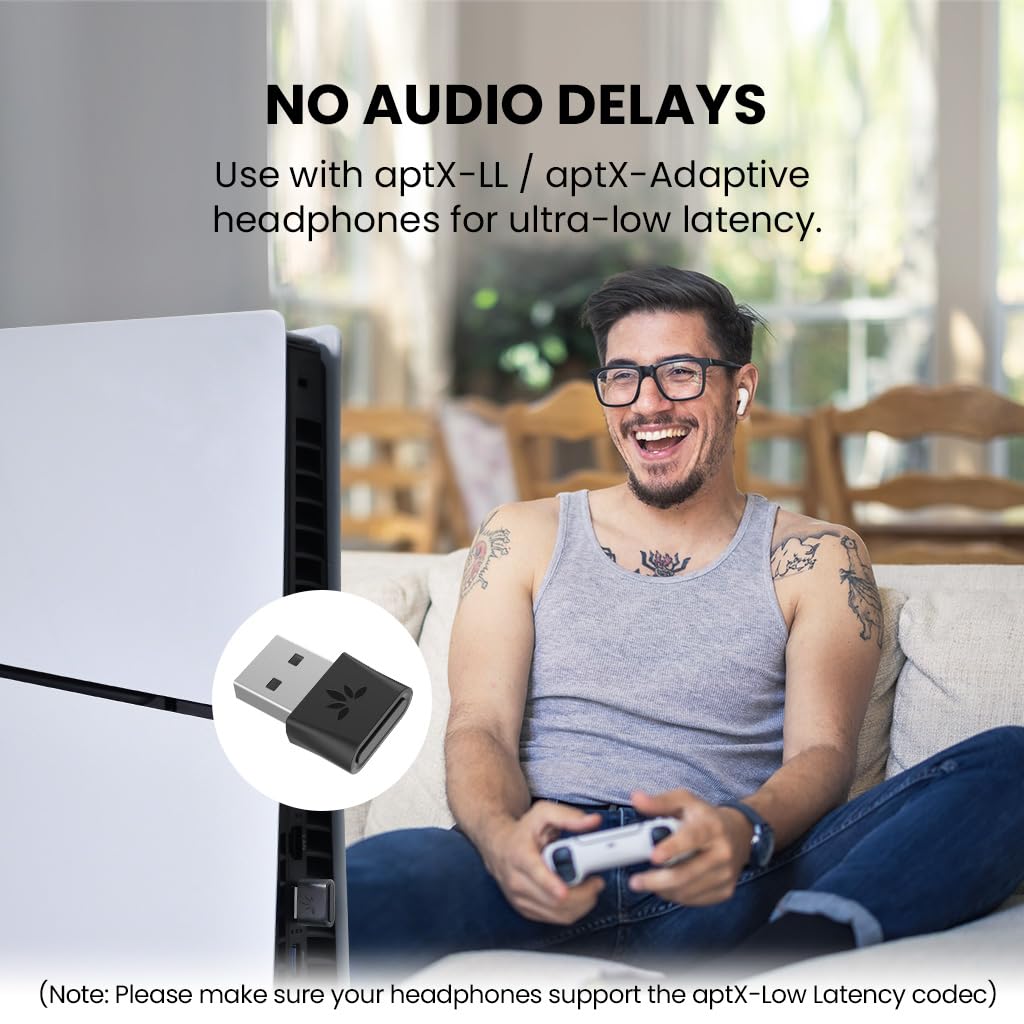 Avantree DG80 - USB Bluetooth 5.3 Adapter for PS5 & Gaming Consoles, Wireless Audio Transmitter Dongle, Compatible with Bluetooth Headphones or Earbuds with aptX-Adaptive or aptX Low Latency