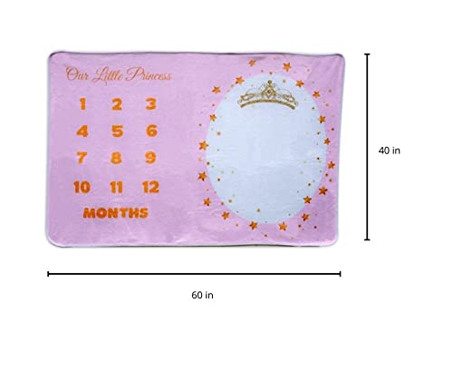 My Peanut's Brand Organic Baby Monthly Milestone Blanket - Newborn Growth Chart - Premium Super Soft - Registry Gift - Princess Theme - Includes Gold Heart and Pink Flower Frame