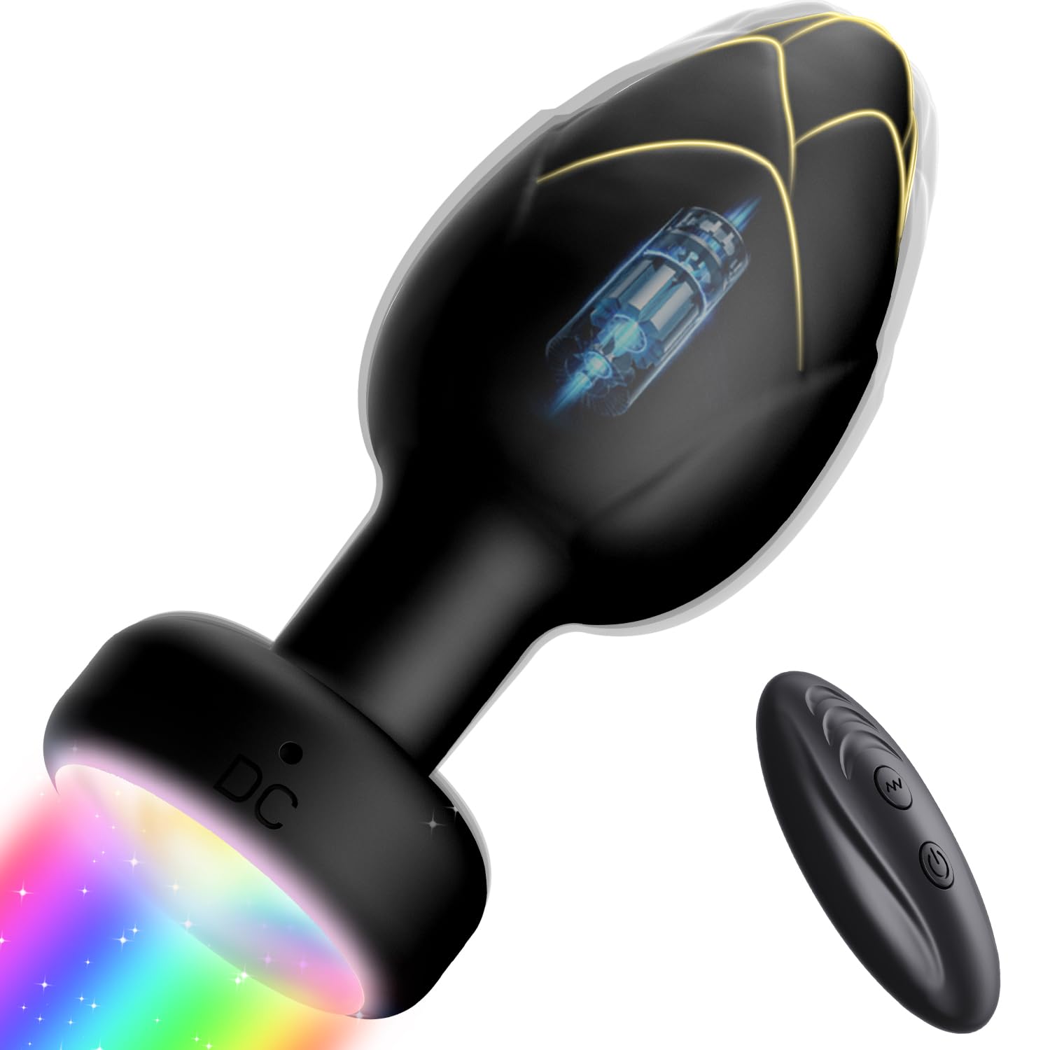 10 Modes Vibrating Butt Plug - LED Colorful Light up Remote Control Anal Plug for Prostate Massage, Adult Sex Toys Black