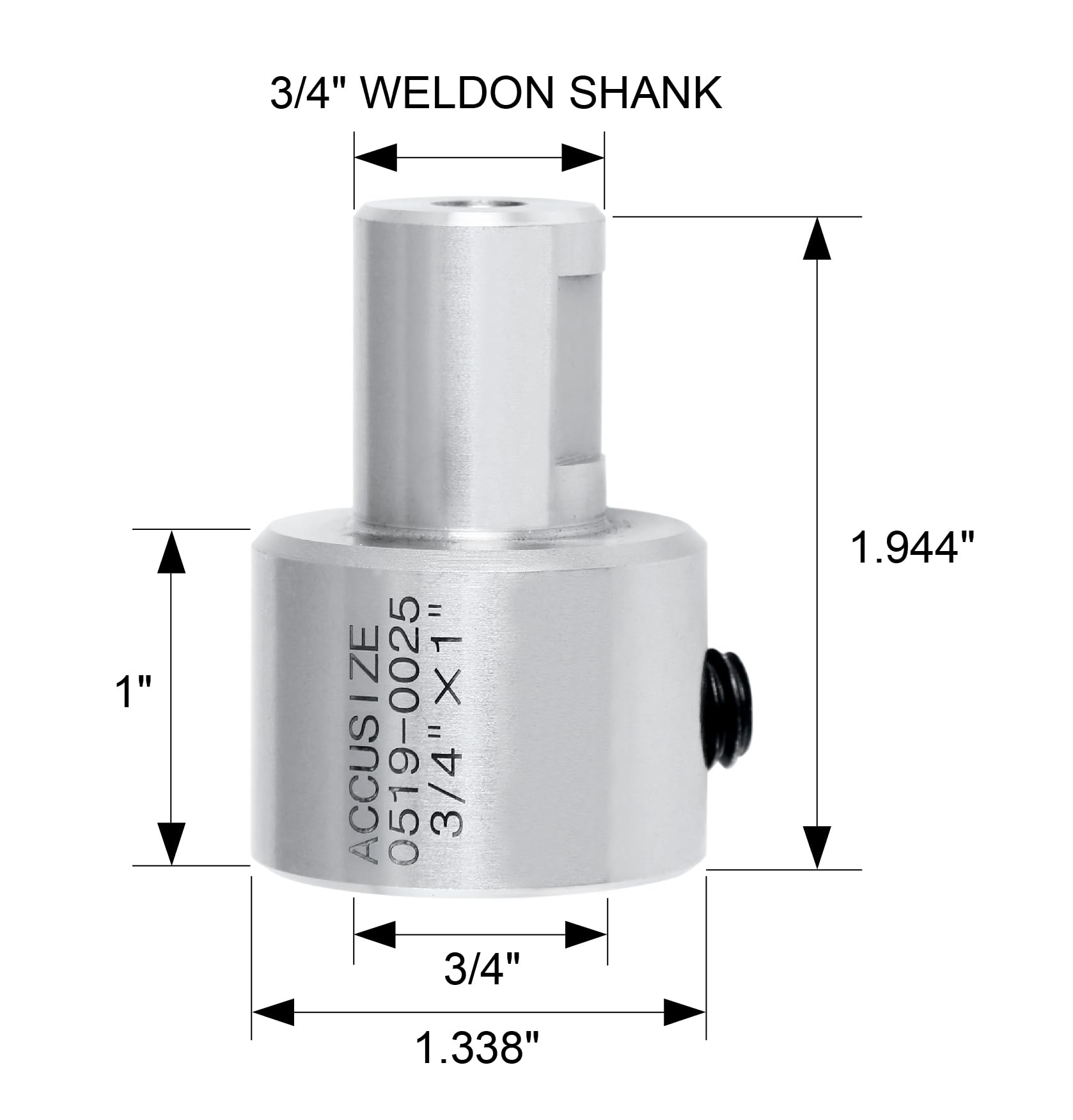 Accusize Industrial Tools 3/4 in. Annular Cutter Extension for a 3/4'' / 19.05 mm Weldon Shank Annular Cutter, 1" Long, Weldon Adapter, 0519-0025