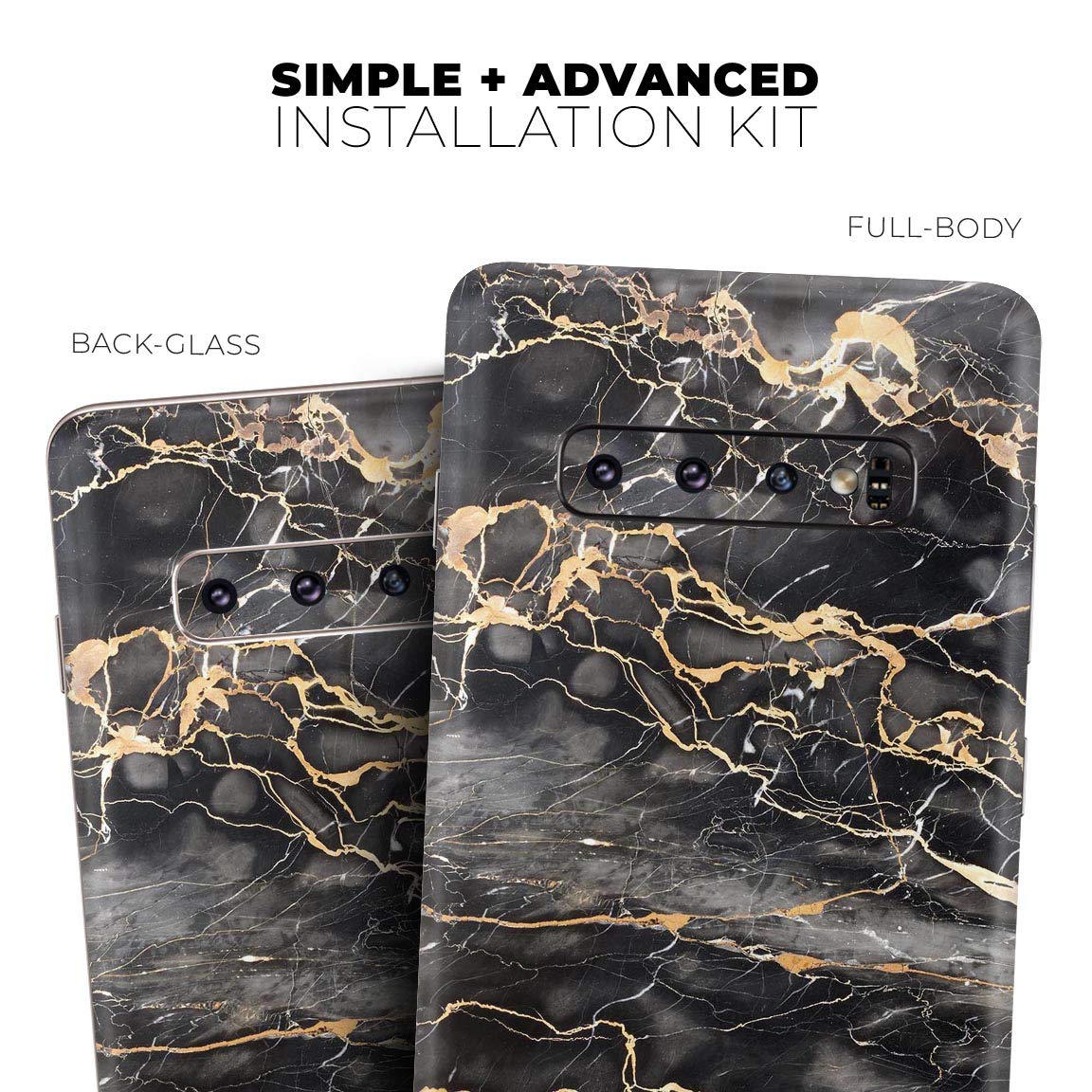 DesignSkinz Black and Gold Marble Surface Protective Vinyl Decal Wrap Skin Cover Compatible with The Samsung Galaxy S20 (Screen Trim & Back Glass Skin)