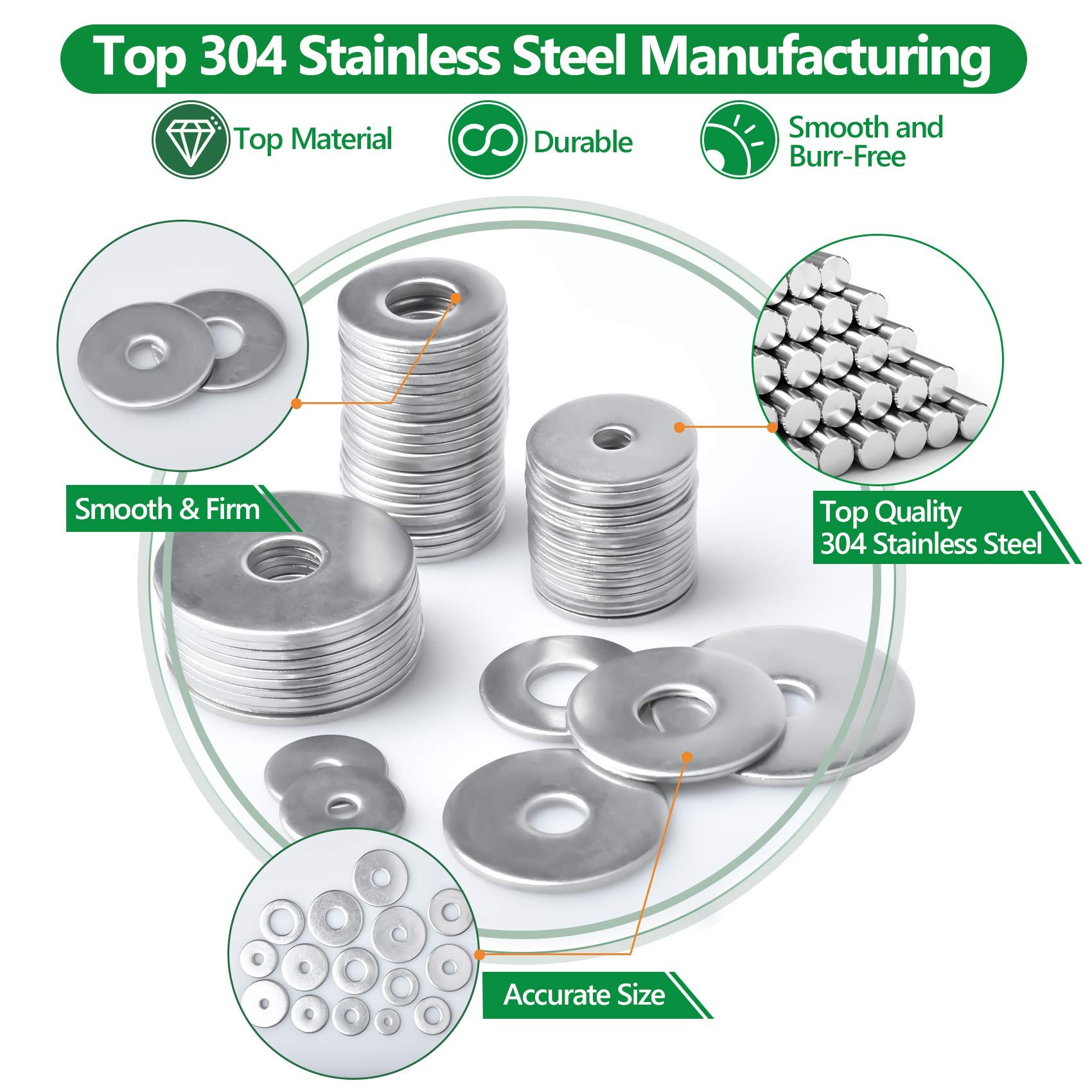 304 Stainless Steel Large Fender Washers Assortment Kit, 230 Pieces 15 Sizes β M3 M4 M5 M6 M8 M10 M12 Suitable for Furniture Installation, Ship Car Assembly, DIY Project, Electrical Connections